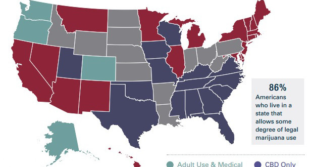 Map of Legalized Marijuana States in America